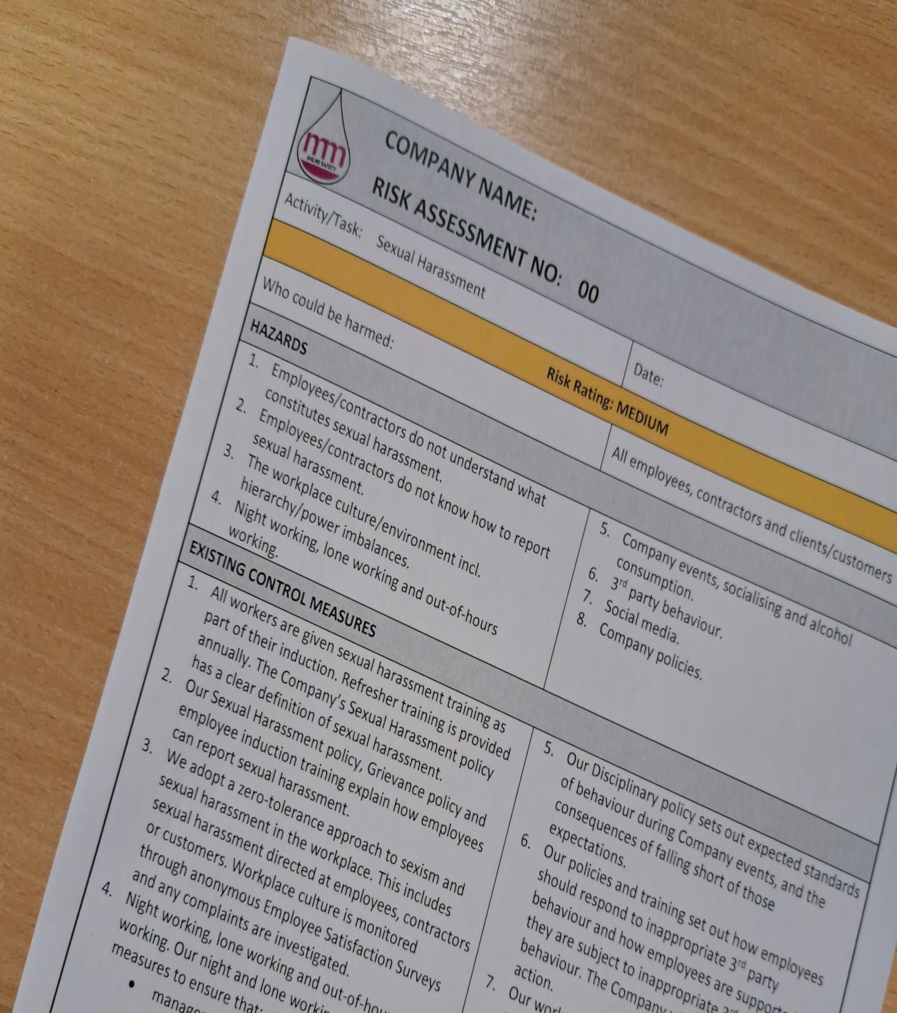 New Risk Assessment Sexual Harassment Milne Safety